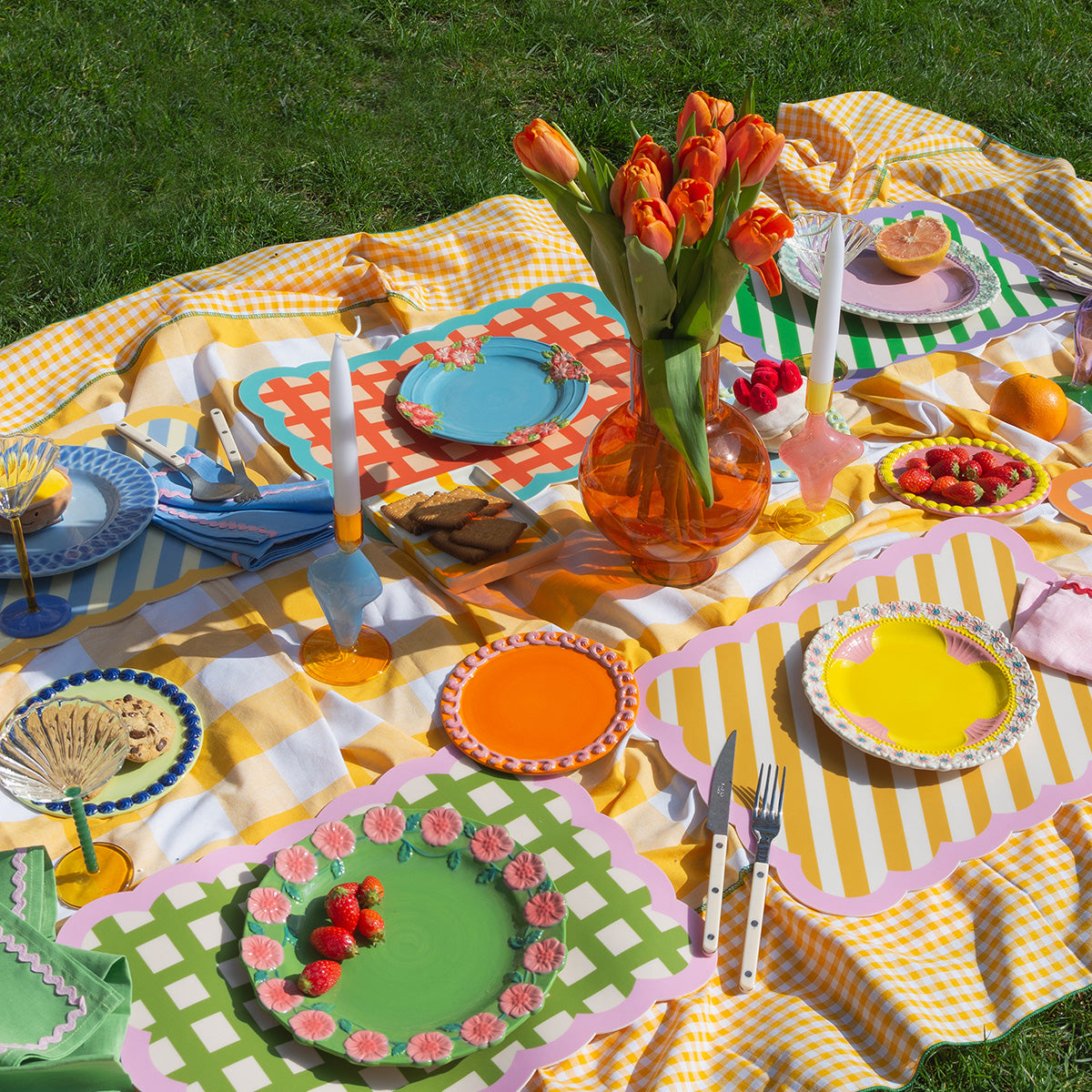 set de table biscotti à carreaux - 38 cm x 48cm - kaki & rose ...